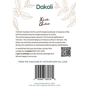 Dakoli Vietnamese Coffee Style- From The Highland Of Viet Nam, High Premium 40% Robusta Bean and 60% Arabica Bean, Medium and Dark Roast, Ground Coffee,12 Oz (340g)