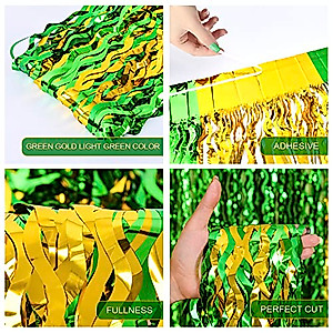 LOLStar 2 Pack St. Patrick's Day Foil Fringe Curtains St Patrick's Day Party Decoration 3.3 X 6.6 ft Green Gold Light Green Wavy Tinsel Fringe Curtain Photo Booth, Streamer Backdrop Irish Theme Decor