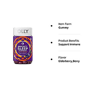Olly Immunity Sleep Gummy, Melatonin, Elderberry, Echinacea, Zinc and Vitamin C, Sleep Aid (80 Gummies)