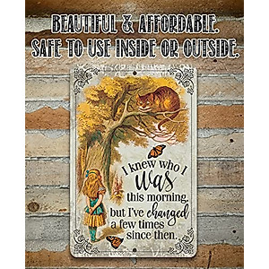 I Knew Who I Was This Morning But - Alice in Wonderland Decor - Metal Sign - Use Indoor/Outdoor - Metal Alice in Wonderland Signs Home Decor Wall Art - Alice in Wonderland Gifts and Decorations