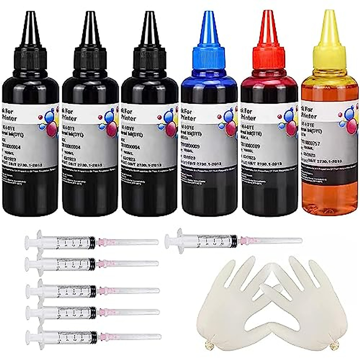 AYMSous Ink Refill Kit for HP 60 61 63 64 65 902 932 952 950 951 564 Refillable Ink Cartridge for HP Envy 4500 4520 5643 OfficeJet 6500a 6500 6000(6x100ML 3 Black, 1 Cyan. 1 Magenta, 1 Yellow)