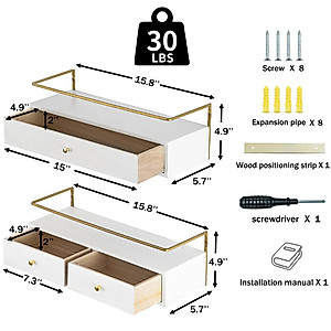 dreampossible Floating Shelves for Wall Storage, Wall Mounted Bathroom Shelf with Drawers Set of 2, Rustic Wood Floating Drawers for Living Room, Kitchen, Wall Decor, Plants, Books