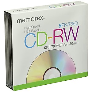 Memorex 32020022409 8x-12x CD-RW Media (5-Pack with Slim Jewel Cases)