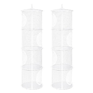 coastal rose 2Pcs Stuffed Animal Storage Foldable Stuffed Animal Net or Hammock Organizer, 4 Compartments Hanging Mesh Toy Storage Hammock for Kid Room Toys, Gloves, Hats, Socks(White)