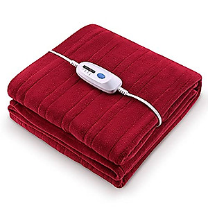 Electric Heated Blanket Twin Size 62'' x 84'' Super Cozy Soft Fleece Fast Heating & ETL Certification with 10 Hours Auto-Off & 4 Heating Levels - Red Wine