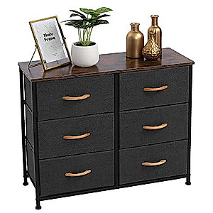 3-Tier Wide Dresser, Storage Unit with 6 Easy Pull Fabric Drawers, Metal Frame, and Wooden Tabletop, for Closet, Nursery, Hallway，Gray
