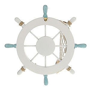 Rienar Nautical Beach Wooden Boat Ship Steering Wheel Fishing Net Shell Home Wall Decor White - Fish