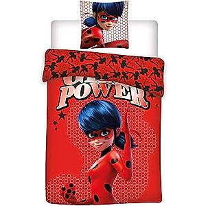 Miraculous Ladybug 'Girl Power' Duvet Cover and Pillow Case Single (U.S Twin), Red