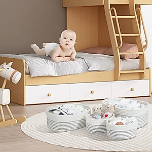 Baskets&Bins for Shelf Storage Organizing/Woven Baskets for Storage/Cotton Rope basket set of 4/Rectangle Toy Basket/Cute Storage for gift/for Bedroom with the Handle, Star Gauze, Ribbon (White)