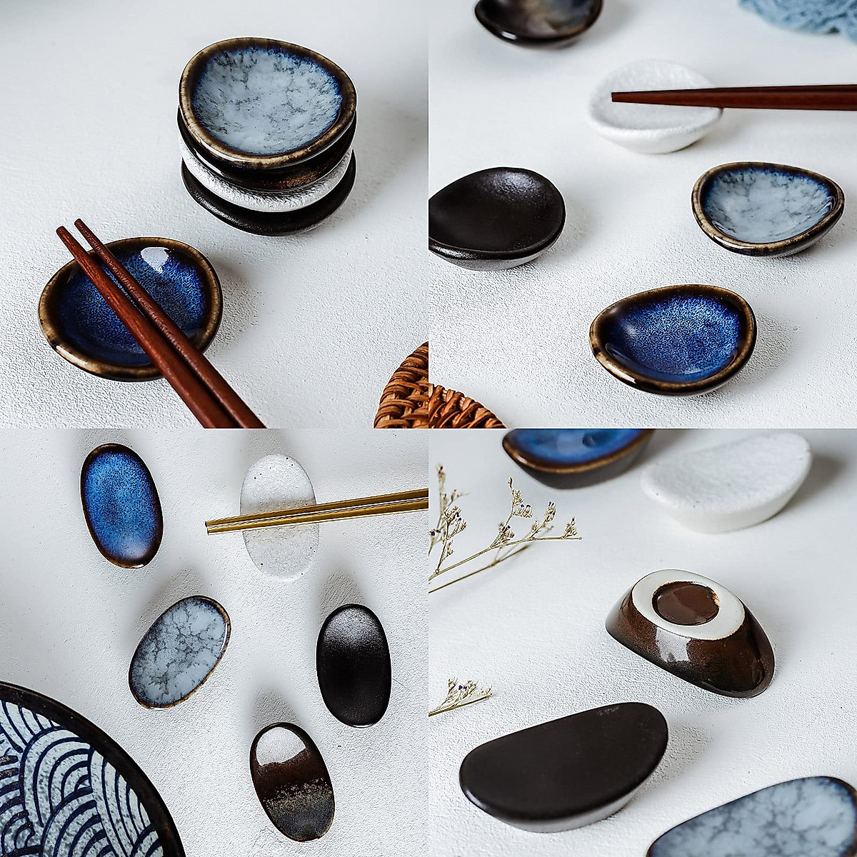 YAIKOAI Set of 7 Ceramic Chopsticks Holders Japanese Style Chopstick Rest Rack Ingot-shaped Fork Spoon Knife Rest Holder Stand for Kitchen Restaurant Party Dinning Tableware Decoration