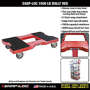 SNAP-LOC 1500 LB Dolly RED (USA!) with Steel Frame, 4 inch Casters and Optional E-Strap Attachment