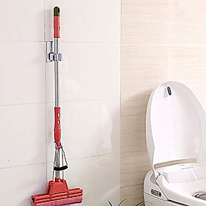 HANZE 2 Pack Stainless Steel Mop Broom Holder Organizer, Self Adhesive Wall Mounted Mop Organizer Storage Rack Clip for Kitchen Bathroom and Garage (Rectangle, Large)