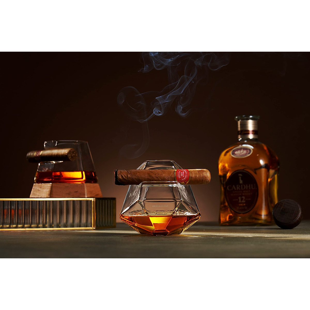 James Scott Whiskey Glass, Old Fashioned Glasses with Cigar Rest, Gifts for Men