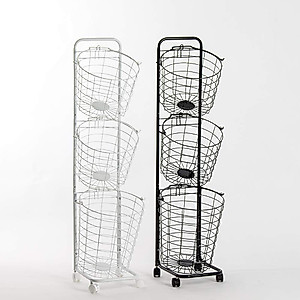 Lomani 3-layers laundry basket on wheels, laundry storage and organizer, cloth basket cart, organizer cart for clothes-BK
