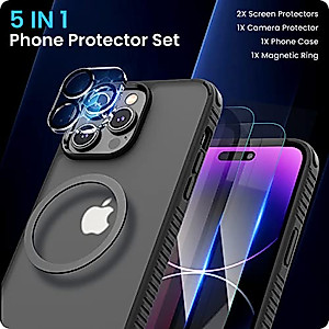 FLOVEME for iPhone 14 Pro Max Case [5 in 1], with [2 Pcs for iPhone 14 Pro Max Screen Protector +1 Pcs Camera Lens Protector], Silicone Edge Protective[Military Drop Proof], Compatible with Magsafe