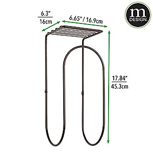 mDesign Modern Metal Wire Wall Mount Towel Rack Holder and Organizer with Storage Shelf - for Bathroom Towels, Washcloths, Hand Towels - Decorative Curved Design - Bronze