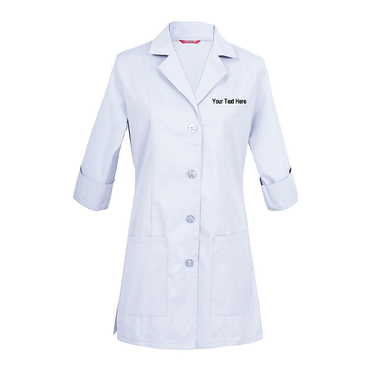 TAILOR'S Embroidered Women's 3/4 Sleeve Lab Coat Personalized with Your Text White