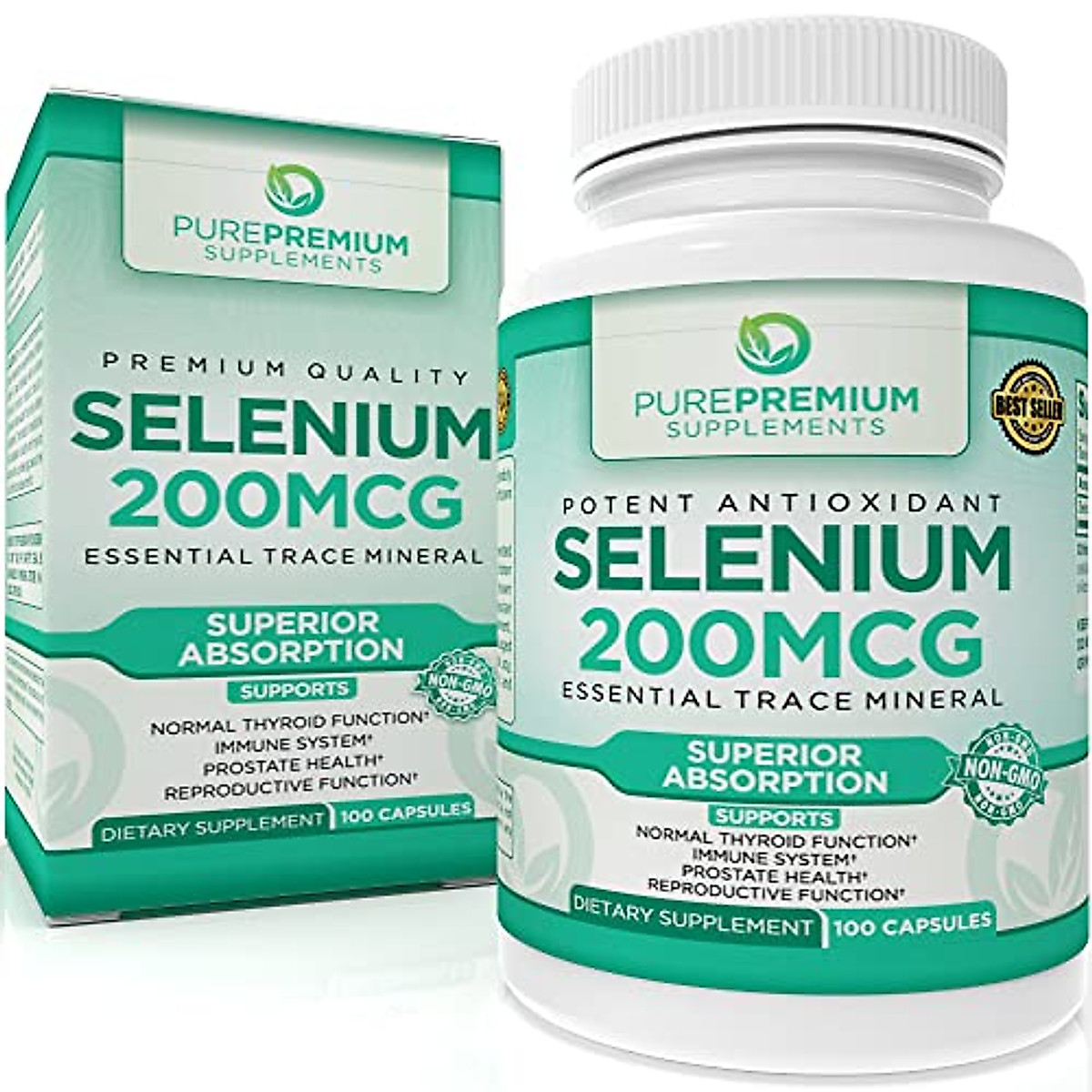 PurePremium Selenium Supplement (Selenomethionine) 100 Once Daily Selenium 200mcg Caps. Supports Immune System, Prostate and Reproductive Function - Essential Trace Mineral - Selenium 200 mcg