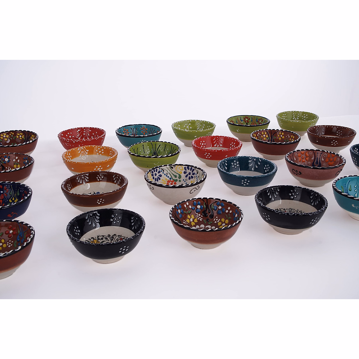 Silkroad Home Goodies Set of 4 Ceramic Sauce Dishes in Gift Box, Handprinted Turkish Pottery Mini Serving Plates