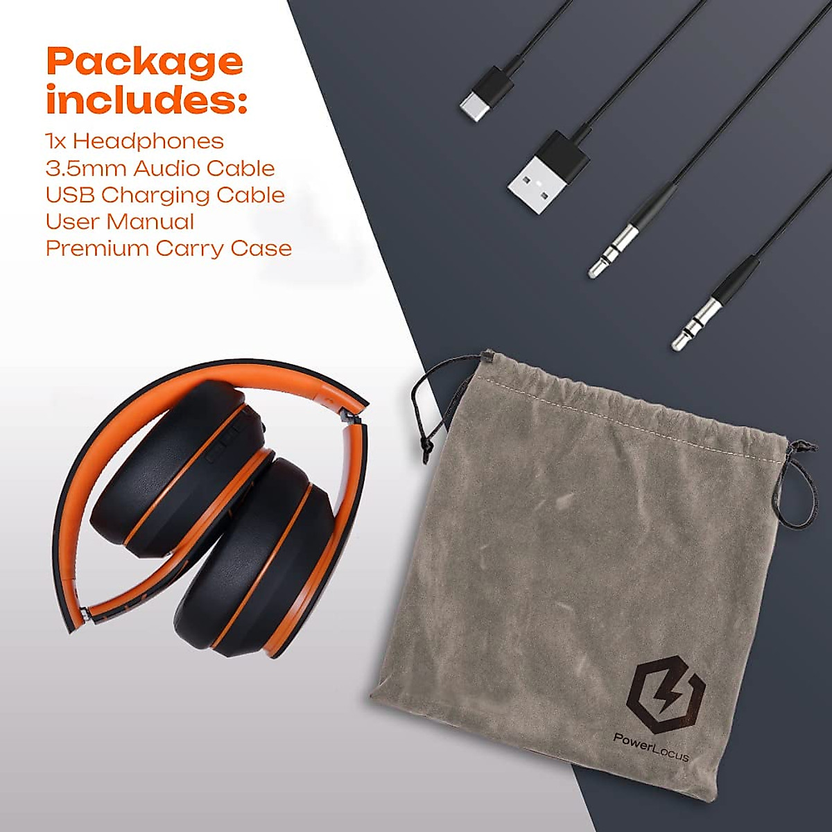 PowerLocus Wireless Bluetooth Headphones, Over Ear Headphones with Microphone, 50H Playtime, HiFi Stereo Sound, Deep Bass, Soft Earmuffs, Foldable Lightweight Headphones for Travel/PC/Cell Phone