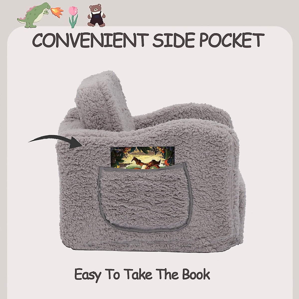 VINYUSE Toddler Couch, 2-in-1 Kids Toddler Soft Sherpa Couch, Convertible Sofa to Lounger, Fold Out Sofa Chair for Girls and Boys, Grey, S