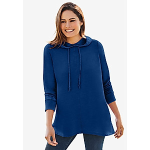 Woman Within Women's Plus Size Cloud Bliss Pleat-Back Swing Sweatshirt - 1X, Black