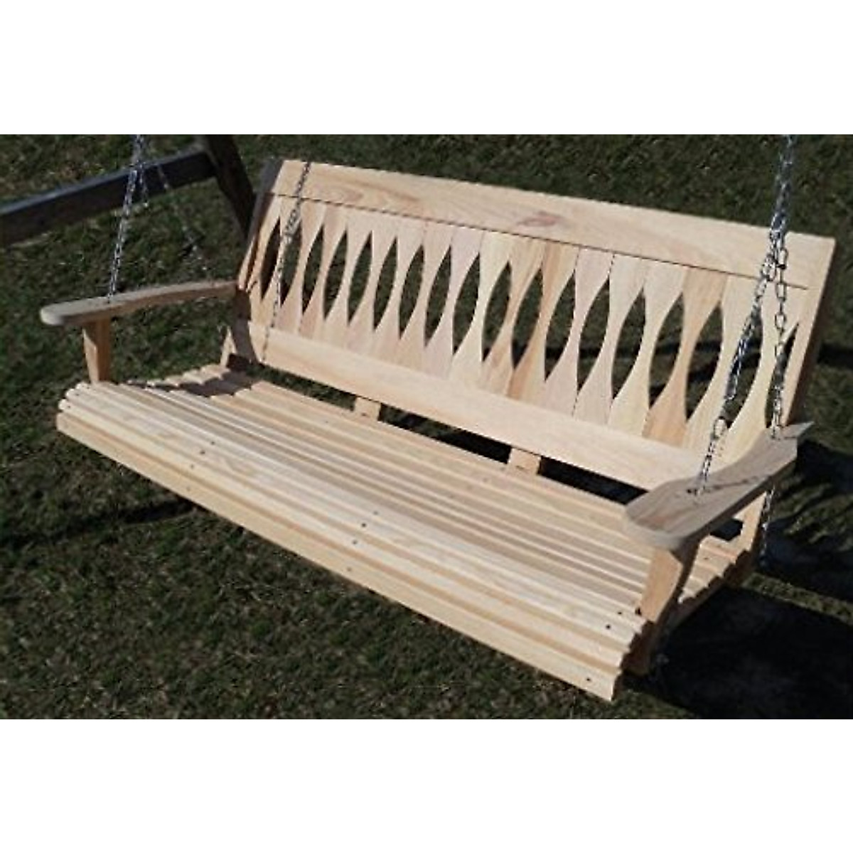 Mission Style 5 Feet The Hourglass/Diamond Back and Contoured seat Porch Swing Made from Rot-Resistant Cypress Eternal Wood Made in The USA - Green Furniture - GO Green