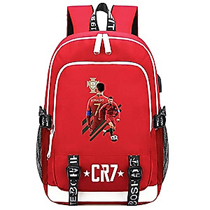 GENGX WesQi Teens Cristiano Ronaldo School Backpack with USB Charging Port-Durable Waterproof Bookbag Casual Daypack