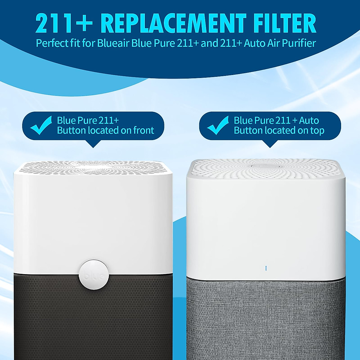 Senowi 211+ Replacement Filter Compatible with Blueair Blue Pure 211+ and 211+ Auto, Blue Air Filter Replacement 211 with Foldable Particle and Activated Carbon Filter, 2-Pack