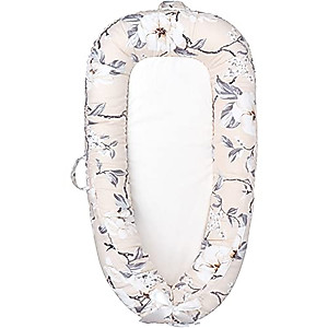 Mamibaby Baby Lounger,100% Soft Breathable, Portable Canvas Newborn Lounger Infant Floor Seat Cushion for Travel, Tummy Time, Newborn Must Have Essentials Baby Shower Registry Search(Flower)