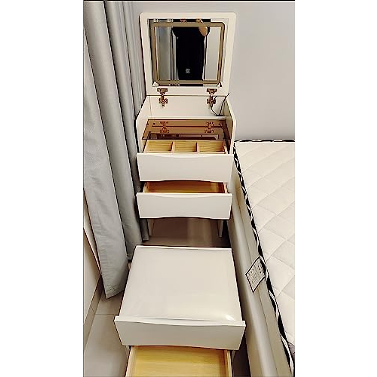 WANLIAN Vanity Desk Set with LED Lighted Mirror, 4-Layer Drawer,Multi-Function Flip Top Makeup Vanity Table with Drawers Cabinet,Bedside Cupboard,Dressing Table,Desk for Bedroom Living Room (White)