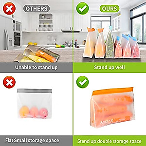 Reusable Food Storage Bags Stand Up, 12 Pack BPA Free Freezer Bags (3 Large Reusable Gallon bags+4 Leak-proof Reusable Sandwich Bags+ 5 Food Grade Reusable Snack Bags Silicone Lunch bags for Marinate Food Fruit Travel Home Organization