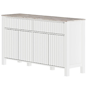 WAMPAT White Dresser for Bedroom with Doors, Modern Baby Dresser Wood Storage Organizer with Solid Wood Legs & Adjustable Shelves for Bedroom, Kids Room, Nursery