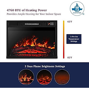 LGHM 23" Electric Fireplace, 3DInfrared Black Fireplace Electric Insert Heater, with Wireless Remote Control, Glass View, Adjustable Realistic Logs & Flames, Indoor, 1400w