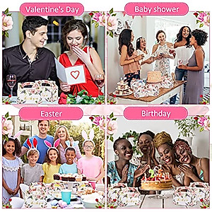 Xinnun 50 Pcs Thank You Treat Boxes Floral Design Gift Boxes Gable Boxes Party Favor Boxes for Tea Party, Wedding, Thanksgiving Day, Christmas