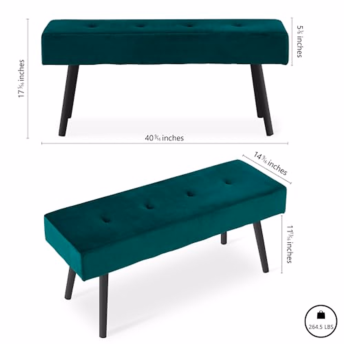 Homedot Bench for Entryway, Upholstered Dining Bench with No Arms Accent Bench Elegant Velvet Living Room Bench Tufted with Strong Metal Legs for Unisex