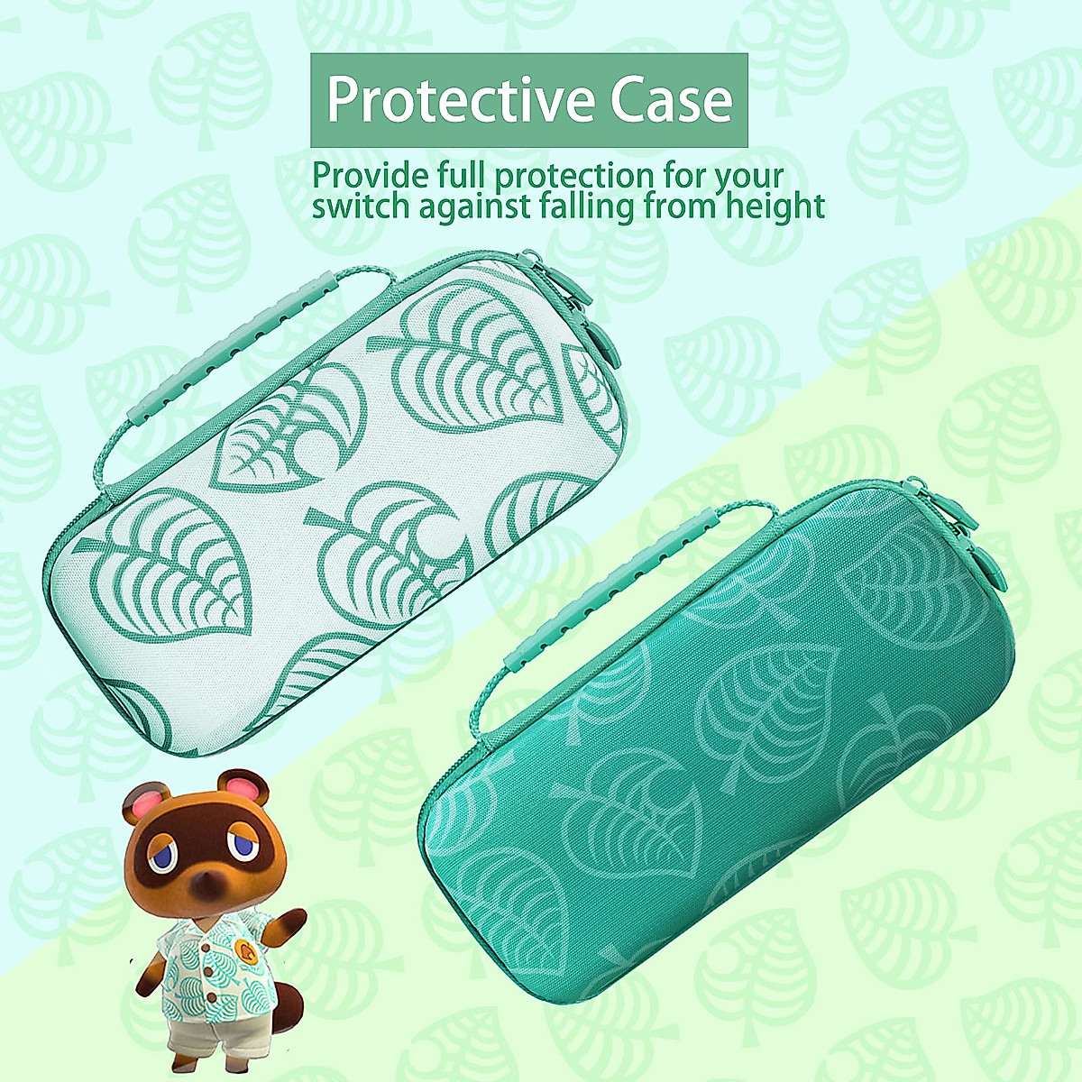 TIKOdirect Carrying Case for Switch, Cute Portable Travel Bag Accessories with Protective Case, Screen Protectors, Stand, Game Card Case and Thumb Grip caps[Keychain Gift], Animal Crossing