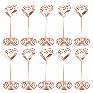 Aladeno 10Pcs Table Number Holders Place Card Holders Photo Holders Table Number Stands Layered Heart Style Stable Base Metal Place Card Holder for Wedding Party Office (Rose Gold)