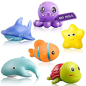 Mold Free Infant Bath Toys for 1 Year Old - 6pcs No Hole Ocean Sea Animal Bathtub Toys, Baby Bath Tub Toys No Mold