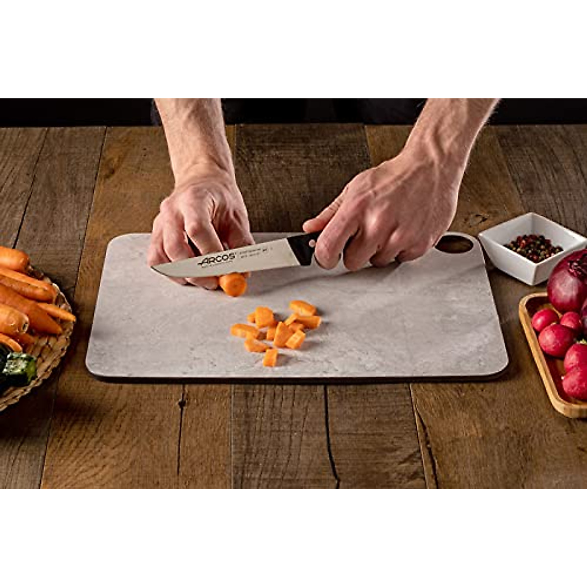 Arcos Kitchen Knife 6 Inch Nitrum Stainless Steel and 150 mm blade. Professional Utilty Knife. Ergonomic Polyoxymethylene POM Handle. Series Universal. Color Black