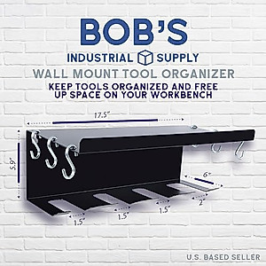 BISupply Power Tool Organizer Wall Mount Storage Rack with Shelf and Hooks - Cordless Drill Holder and Tools Storage