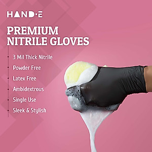 Hand-E Touch Black Nitrile Disposable Gloves Medium, 100 Count - BBQ, Tattoo, Hair Dye, Cooking, Mechanic Gloves - Powder and Latex Free Gloves