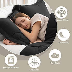 Homelike Moment Twin Comforter Set Black, Comforter Twin Size Bed Set, Lightweight Reversible Down Alternative Bed Comforters All Season Soft 2 Piece Bedding Sets with Sham Black/Light Grey