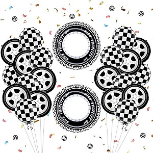 20Pcs Race Car Balloons Race Car Birthday Party Supplies Wheel Tire Checkered Balloon Garland Arch Racing Cars Birthday Decorations for Boys Truck Wheels Party Favors