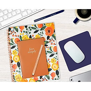 Steel Mill & Co Cute Large Spiral Notebook College Ruled, 11" x 9.5" with Durable Hardcover and 160 Lined Pages, Orange Floral