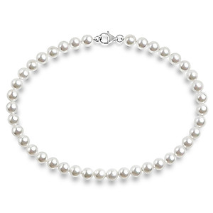 PAVOI Womens Sterling Silver Round White Simulated Shell Pearl Rhodium-Plated-Silver Choker Necklace