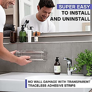 KINCMAX Shower Caddy Basket Shelf Pack of 2 - Adhesive Drill-Free Bathroom Organizer - Shower Storage Shelves for Inside Shower w/Hooks for Accessories (Silver)