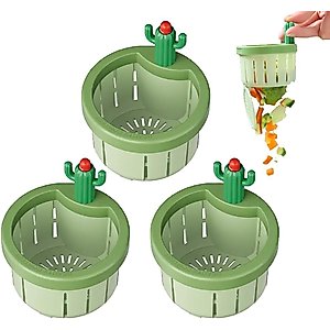 3PCS Cactus Kitchen Sink Drain Strainer - Press Automatic Dumping Basket, Multi-Functional Home Use Cactus Sink, Draining Basket Filter Net Lifting Basket, Kitchen Waste Collector Filter (Green)