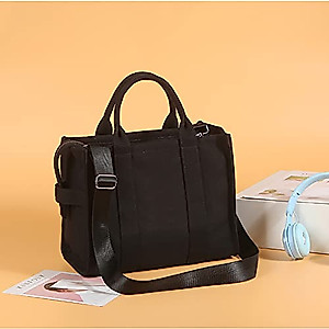 Large Canvas Tote Bag Simple one-Shoulder Shopping Bag Lady Letter Printing Commuter Fashion Messenger Handbag(Black)…