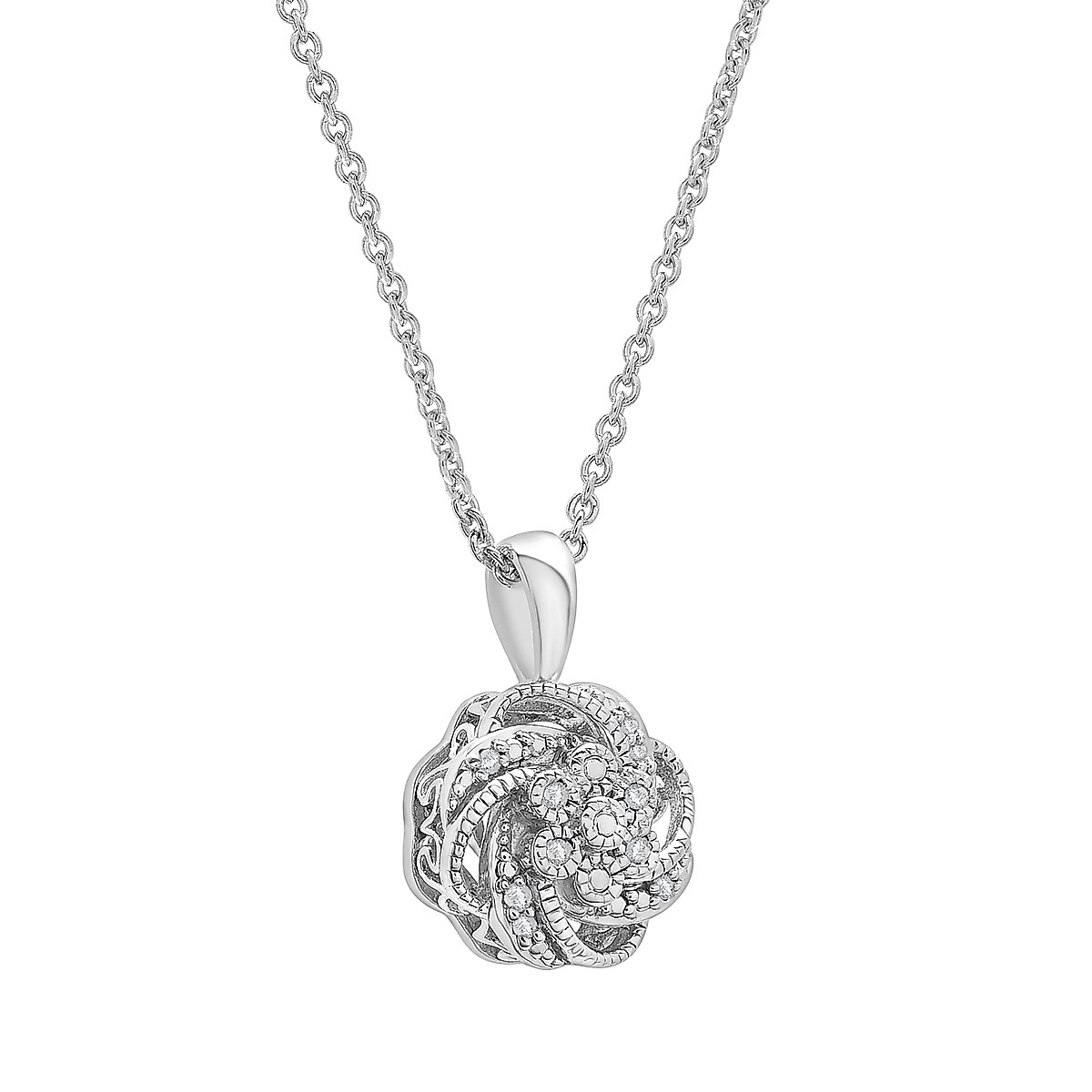 Timeless Love Diamond Accent Love Knot Shaped Pendant Set in Sterling Silver, Necklace with 18" Chain, Dainty Jewelry for Women, Luxury Fashion Pendant Necklaces for Women